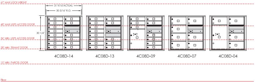 4C Horizontal Mailbox with 7 Tenant Compartments - 4C08D-07